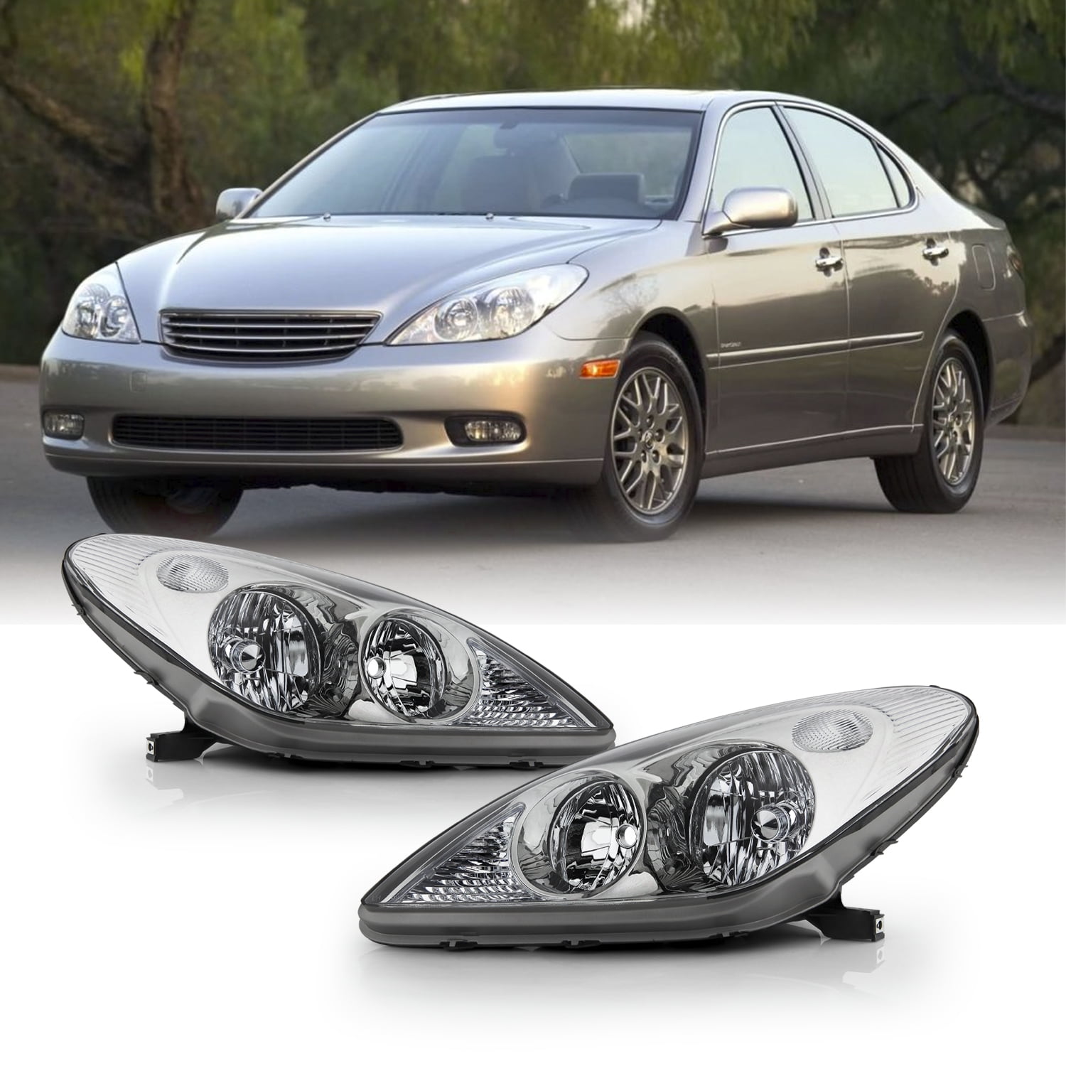 AKKON Chrome Pair Headlights for Lexus ES300/ES330 2002-2004, OE Style ...