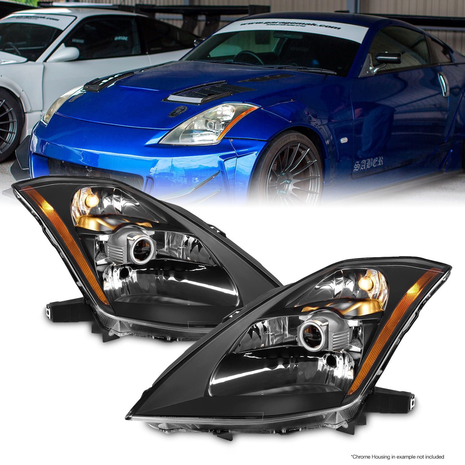 AKKON - Black Bezel HID Projector Headlights for 2003-2005 Nissan 350Z ...