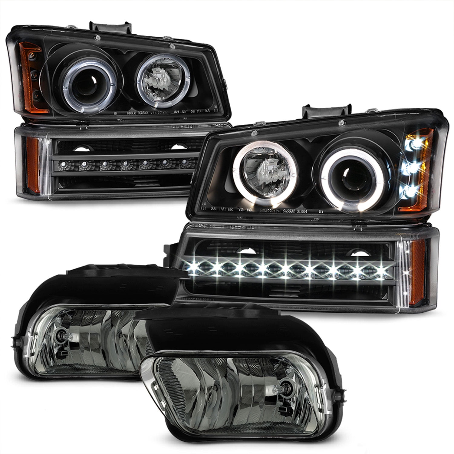 AKKON - For 2003-2006 Chevy Silverado Black LED Head Lights Pair + LED ...
