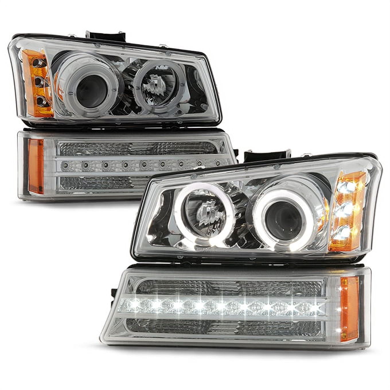 AKKON - LED Halo Headlights for 2003-2006 Chevy Silverado, Left + Right ...