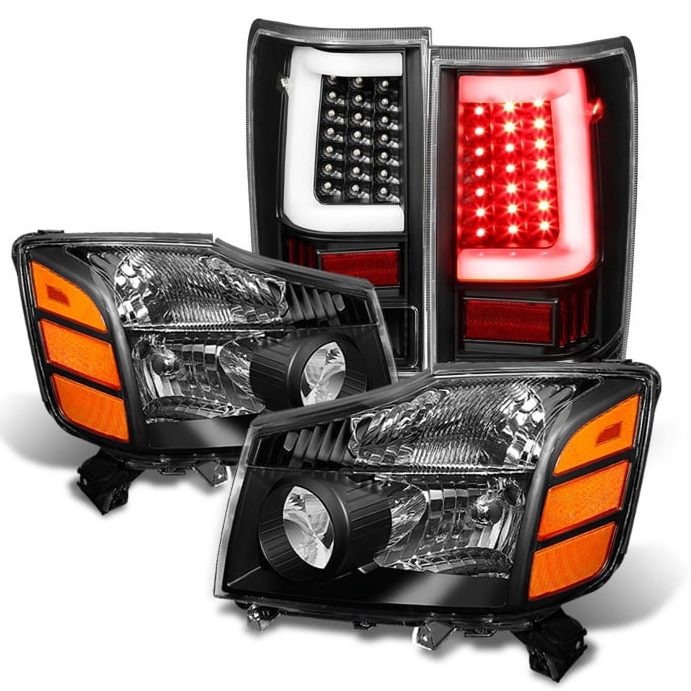 AKKON - Headlights & LED Tail Lights Set for 2004-2015 Titan Pickup ...