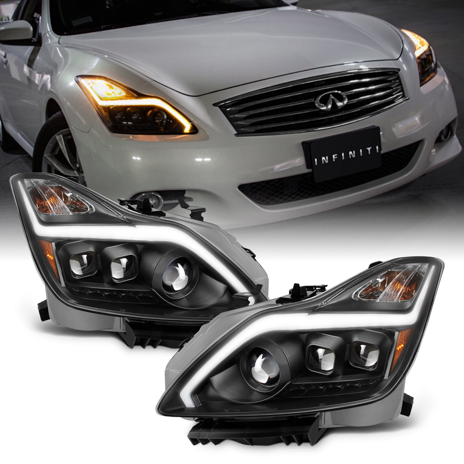 AKKON - LED Sequential Signal Tube Projector Headlights for 2008-2015 ...