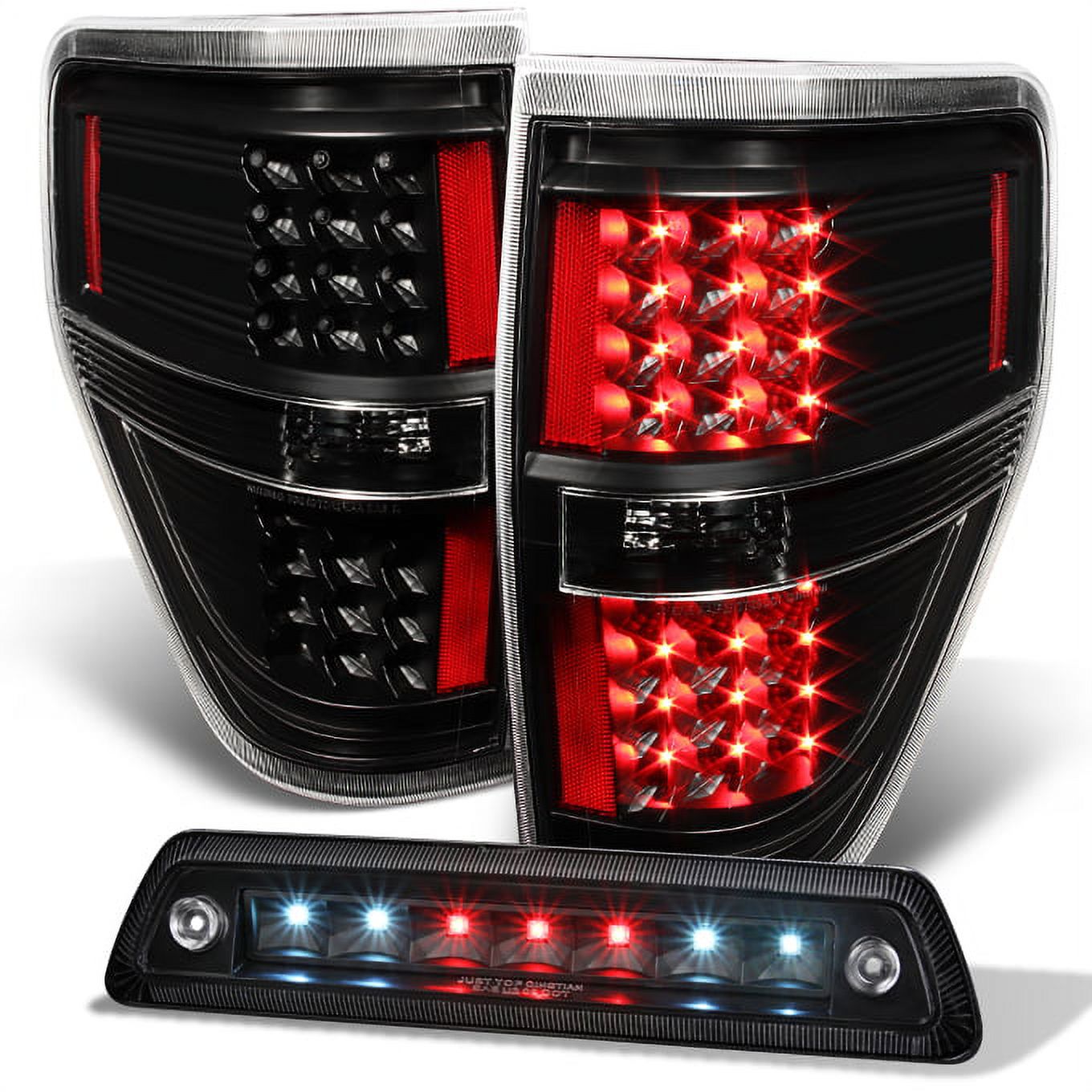 AKKON - For 2009-2014 Ford F150 F-150 Black LED Tail Lights + LED 3rd ...