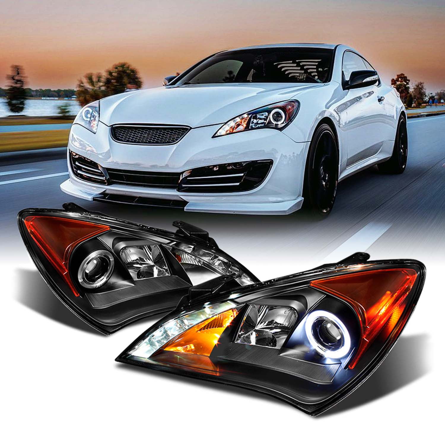 AKKON - Dual Halo DRL LED Projector Headlights for 2010-2012 Genesis ...