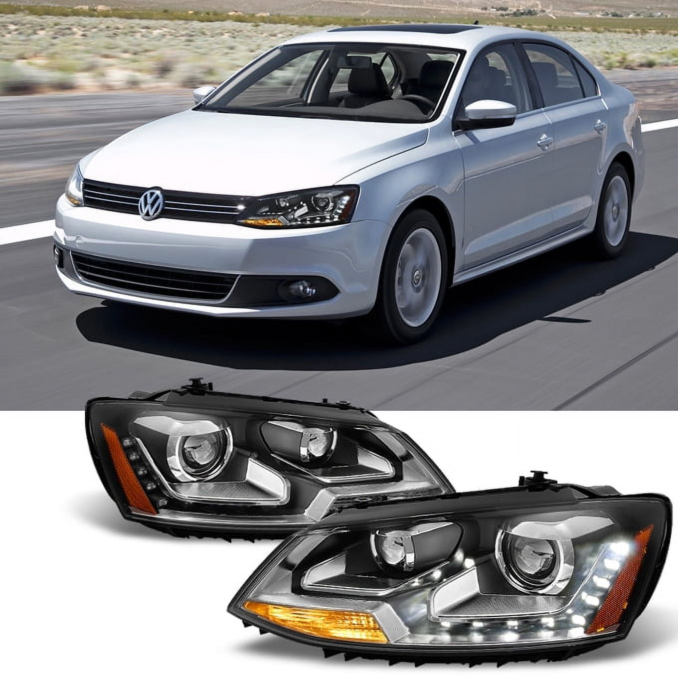 AKKON - For 2011-2018 VW Jetta MK6 4 Door Sedan Halogen Type LED DRL ...