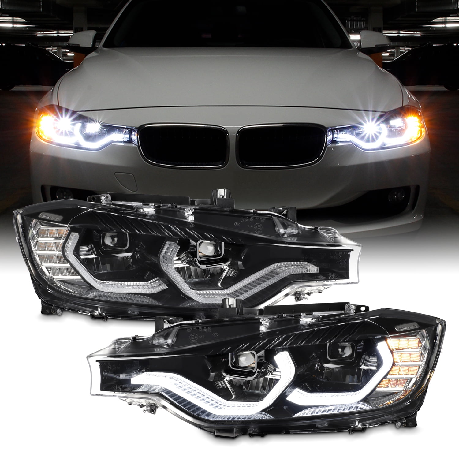 BMW OEM Car Parts: 12-15 F30 3-Series 4DR Black LED Full Headlights, U ...