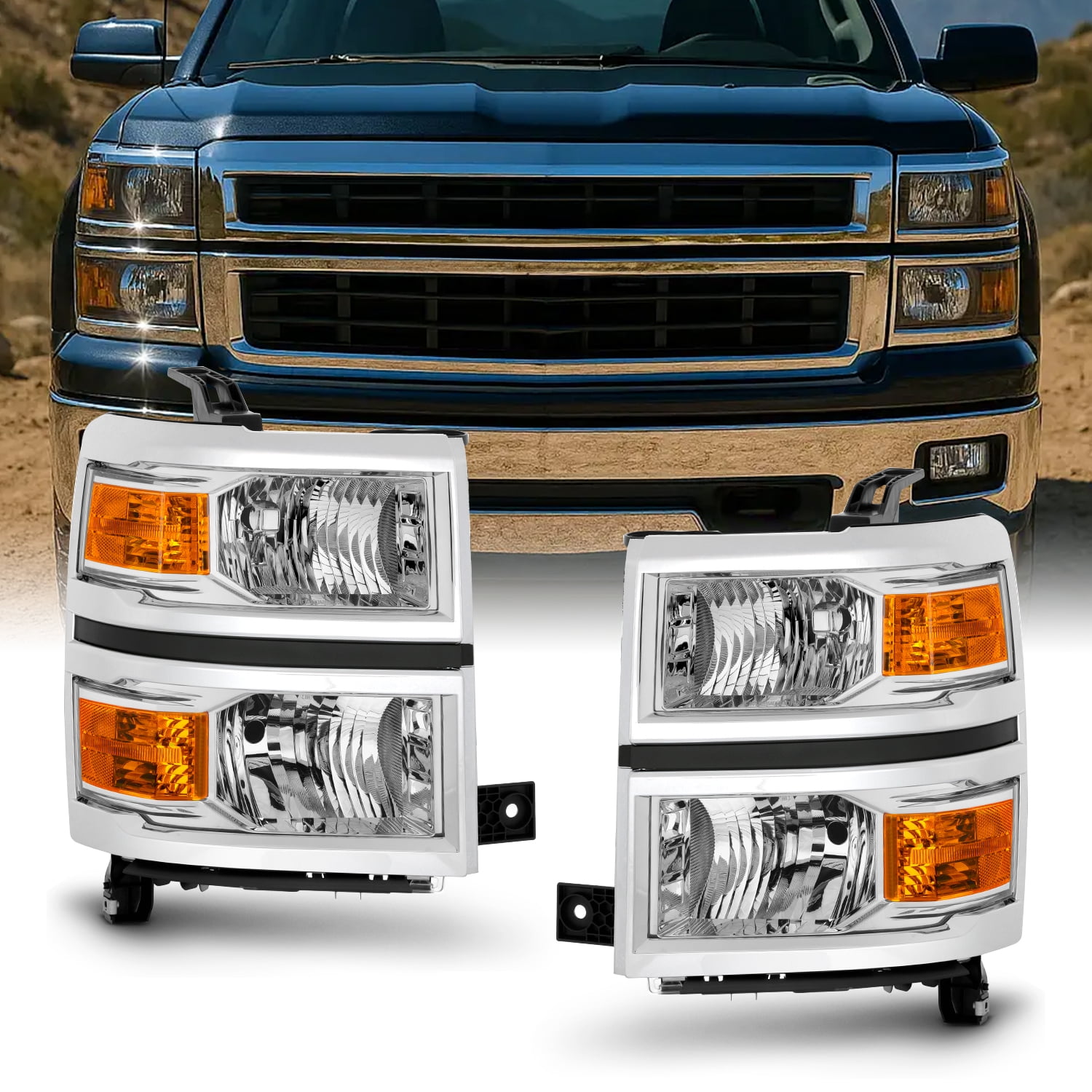 AKKON Chrome Clear Headlight Lamp Assembly for 2014-2015 Chevy ...