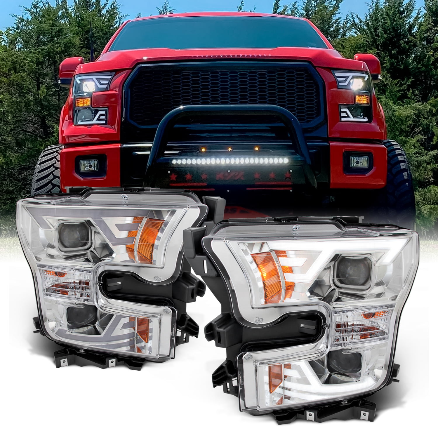 AKKON - For 2015 2016 2017 Ford F-150 Pickup Chrome Housing Dual LED ...