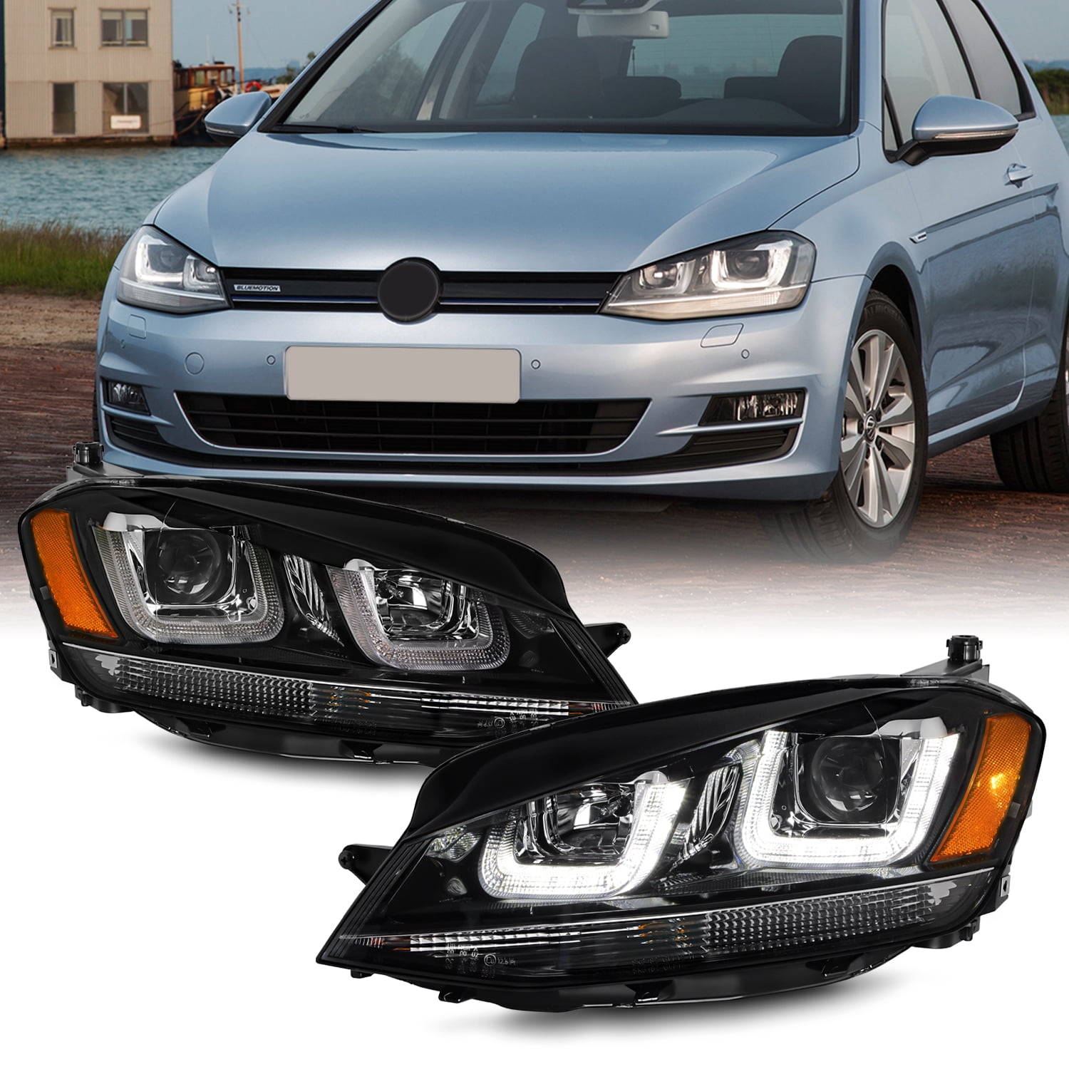 AKKON - For 2015-2019 VW Golf GTI SportWagen MK7 Black Bezel DRL LED ...