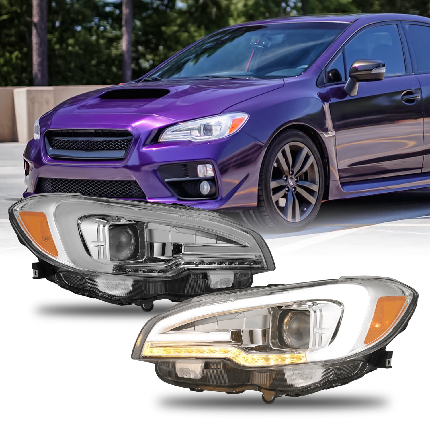 AKKON - For 2015-2021 WRX/WRX STI C-Shape LED DRL + LED Sequential ...