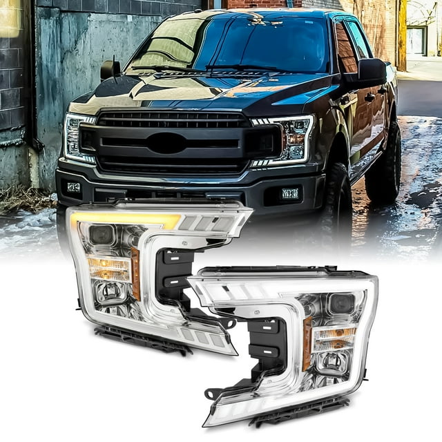 AKKON - LED DRL Tube Chrome Projector Headlights for 2018-2020 Ford ...