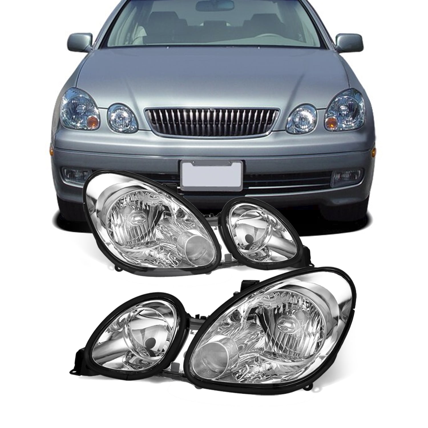 AKKON - Chrome Clear Lens Headlights for 98-05 Lexus GS Series S160 ...