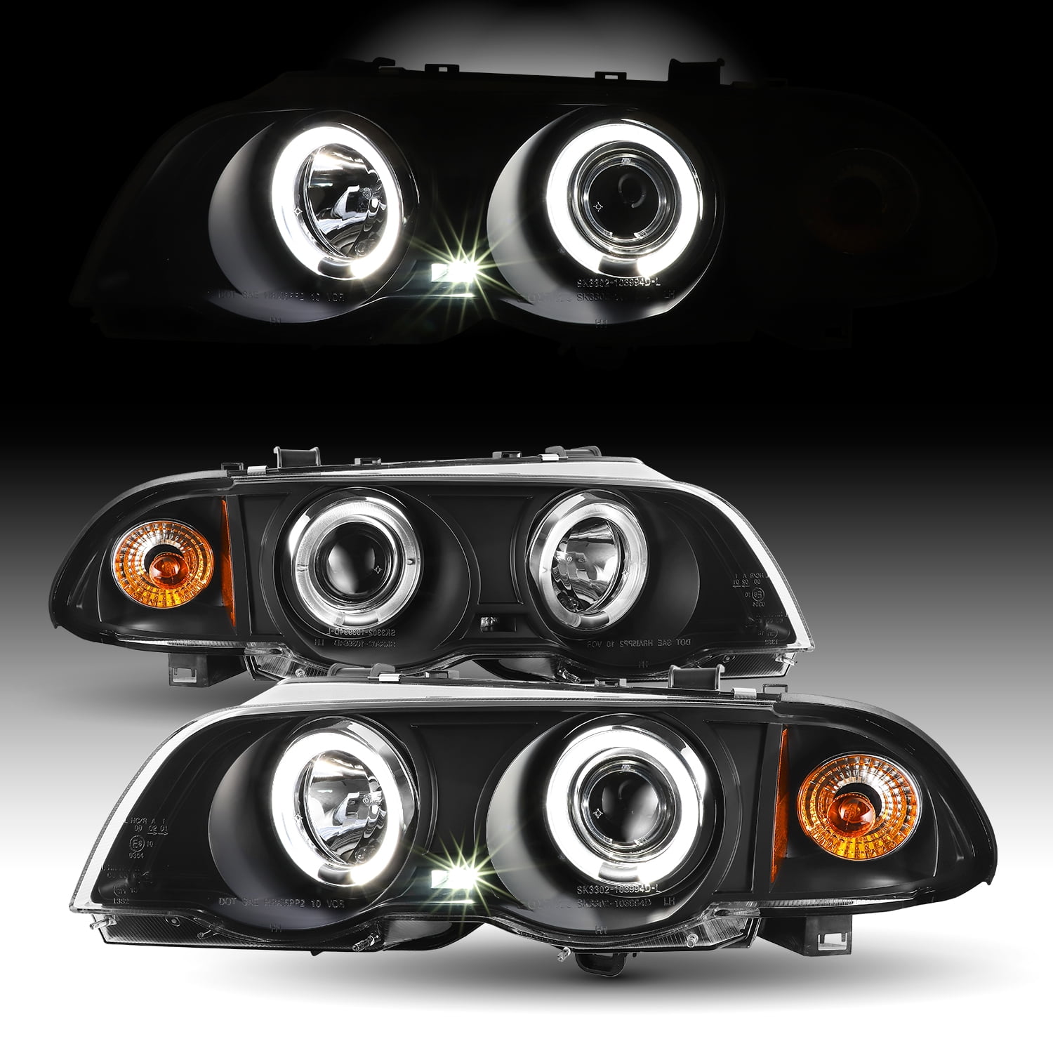 AKKON - BMW E46 3-Series 4Dr Sedan Black Halo Ring LED Projector ...