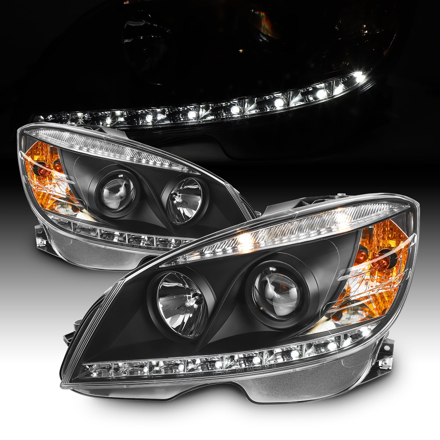 AKKON - For Benz W204 C-Class 4 Doors Sedan Black Bazel DRL LED ...