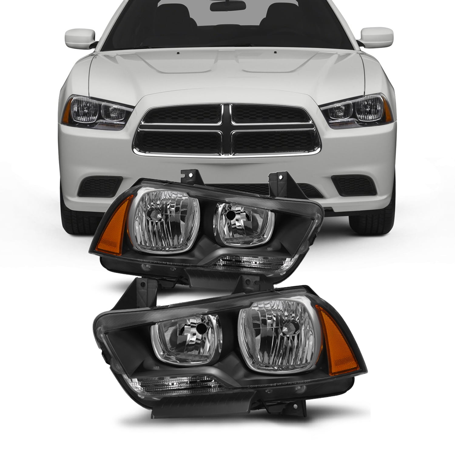 AKKON - For Black Bezel 11-14 Dodge Charger Headlights Front Lamps ...
