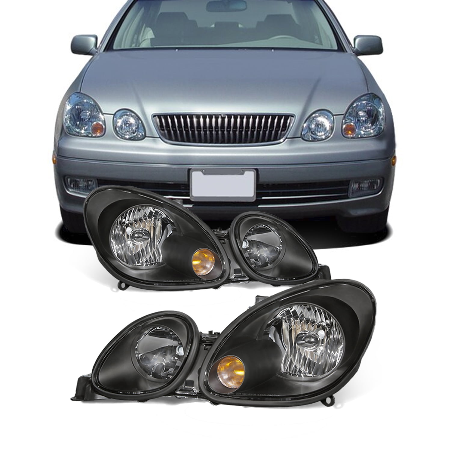 AKKON - For Black Bezel 98-05 Lexus GS Series S160 Aristo Headlights Lamps Direct Replacement ...