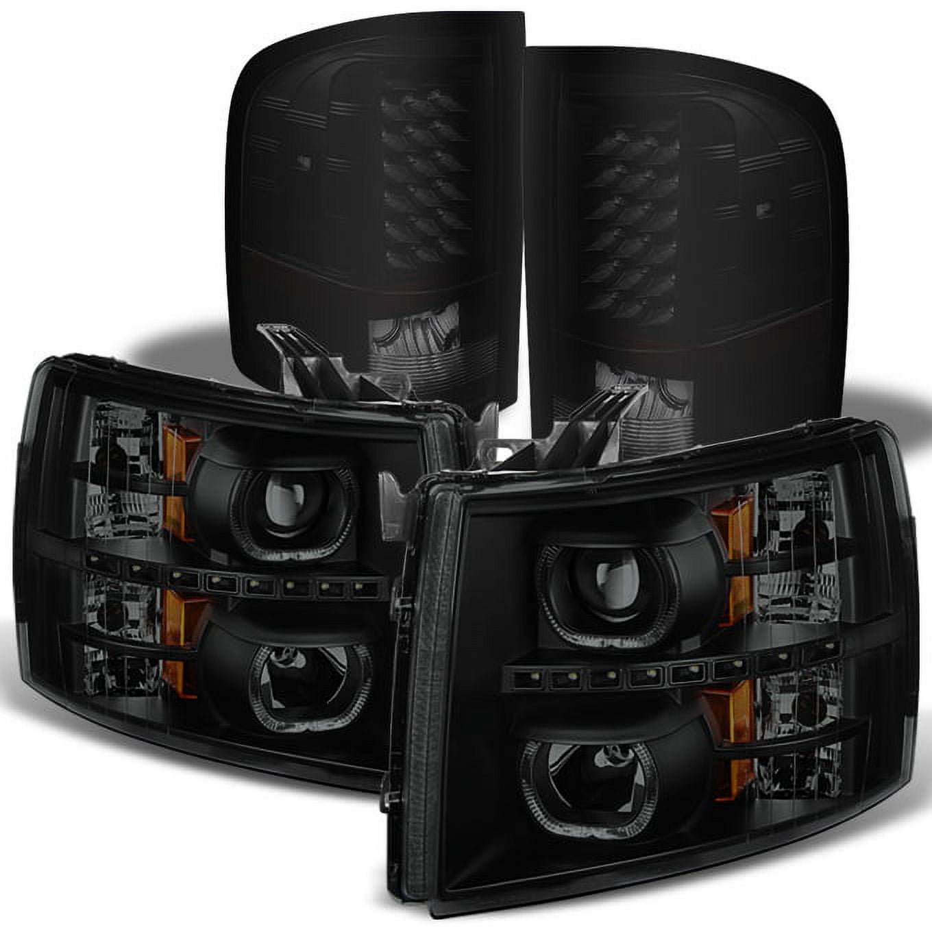 AKKON - Black Smoked LED Halo Projector Headlights & Tail Light for 07 ...