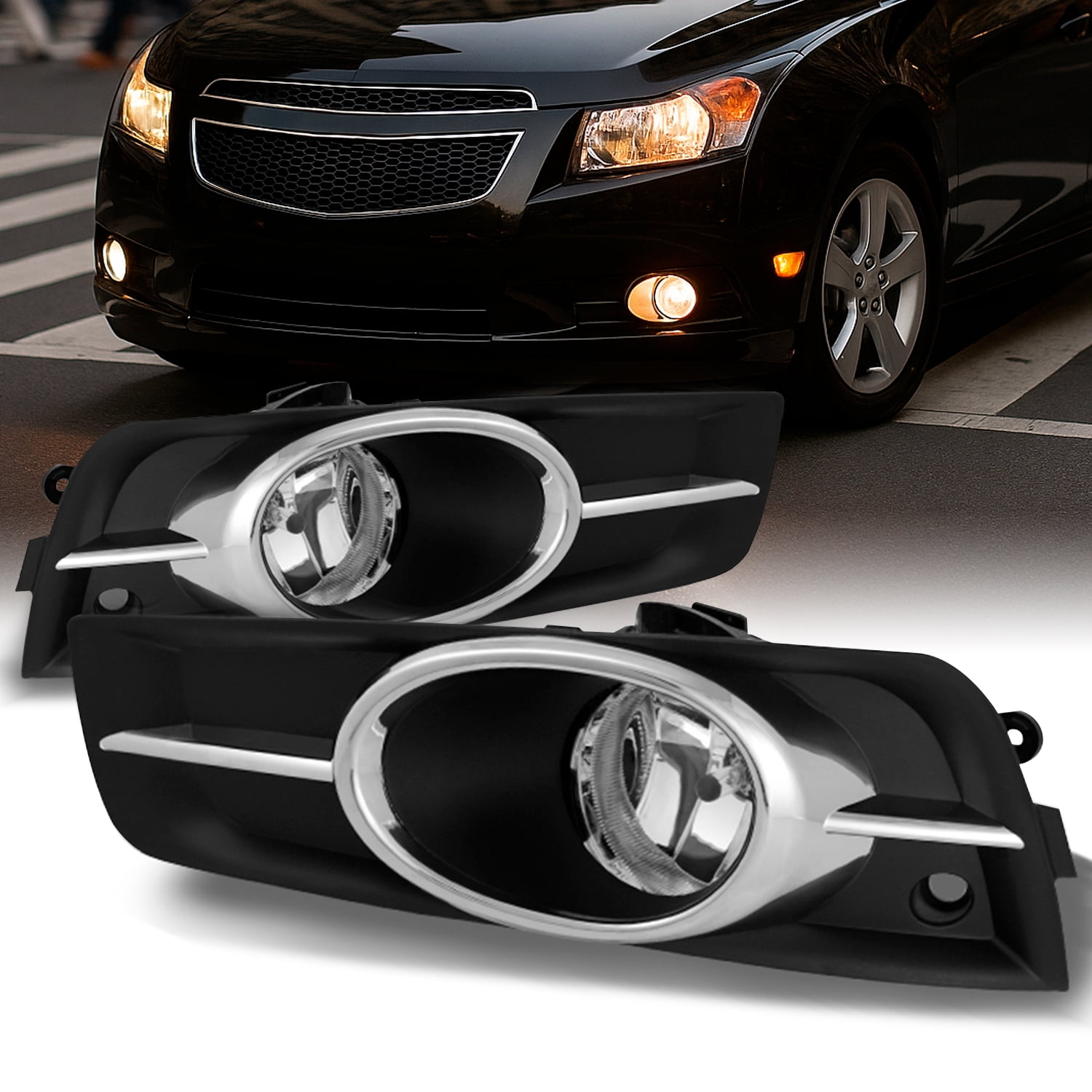 AKKON - For Chevy Cruze Clear Chrome Trim Bezel Fog Lights Driver ...