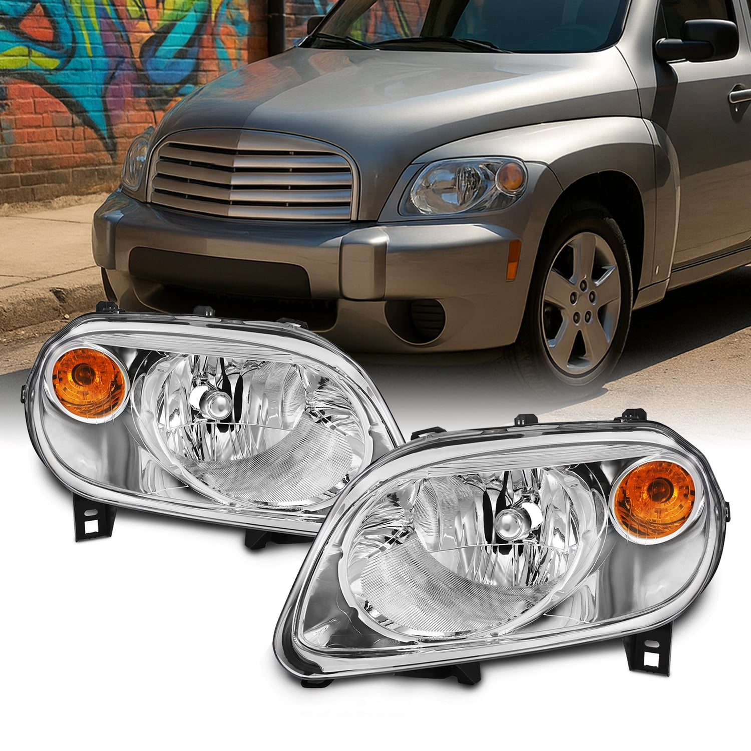 AKKON - For Chevy HHR Amber Chrome Bezel OE Replacement Headlights ...