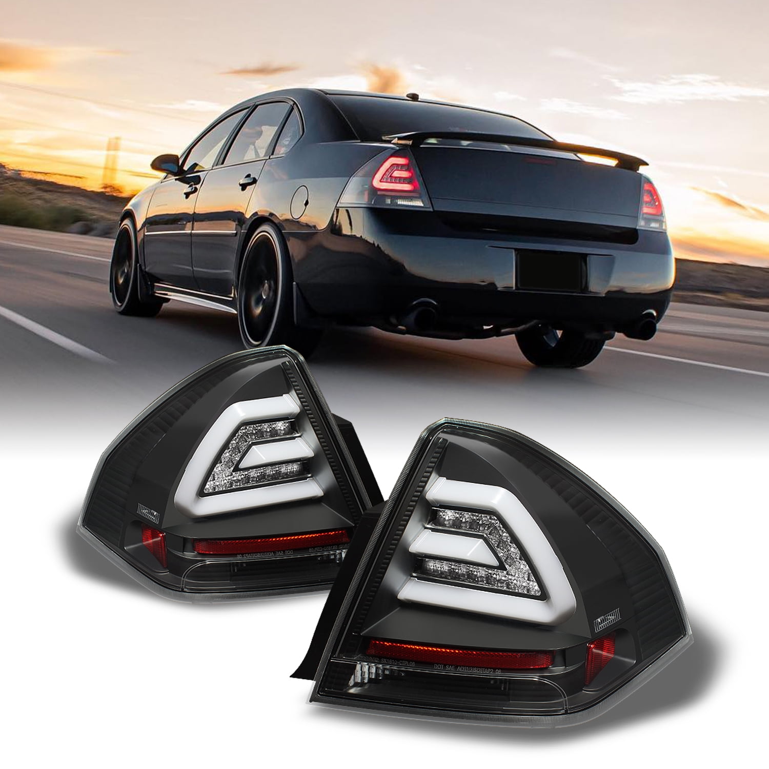 AKKON - For Chevy Impala Black Bezel LED Tail Lights Rear Brake Driver ...