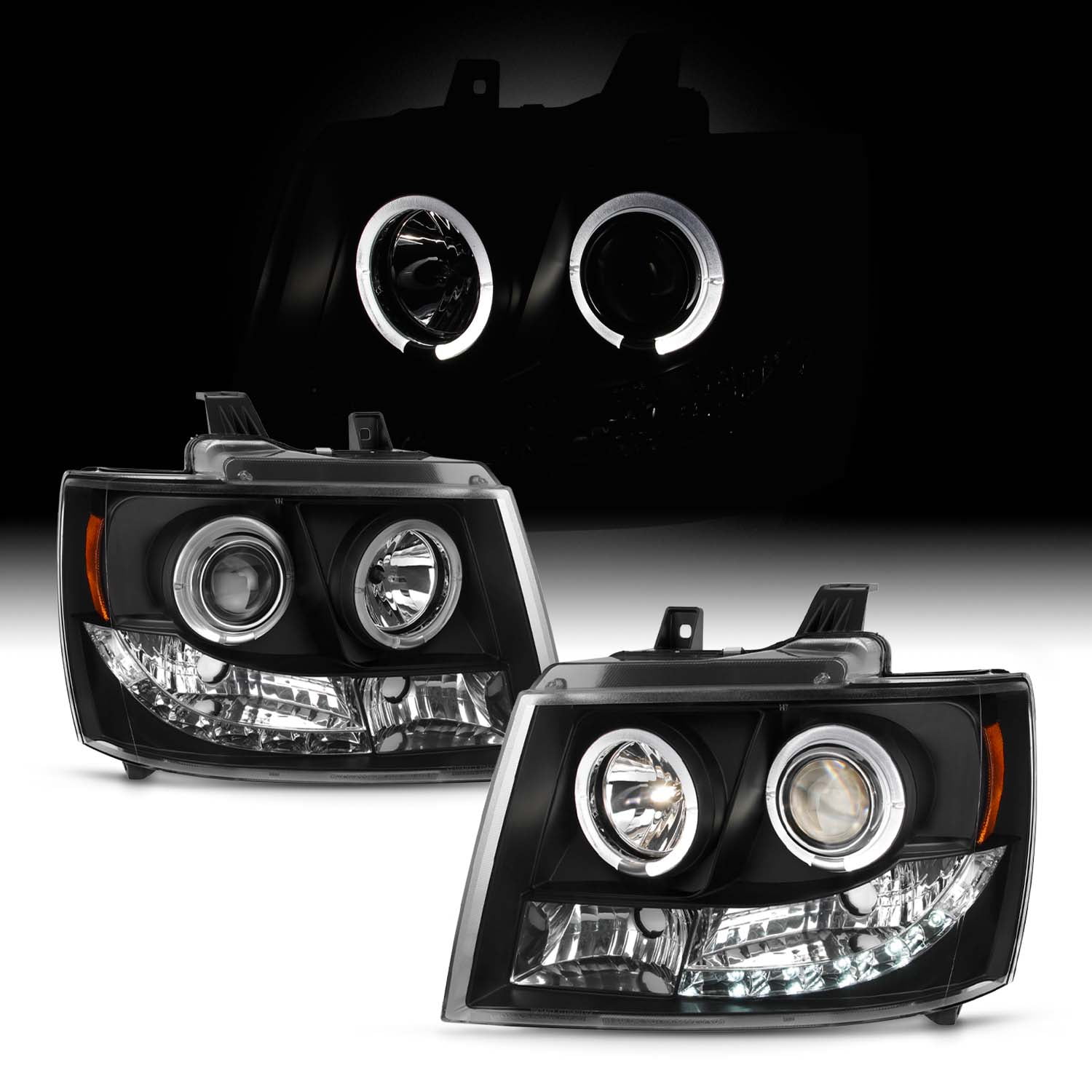 AKKON - Black Dual Halo Ring LED DRL Projector Headlights Lamp for ...