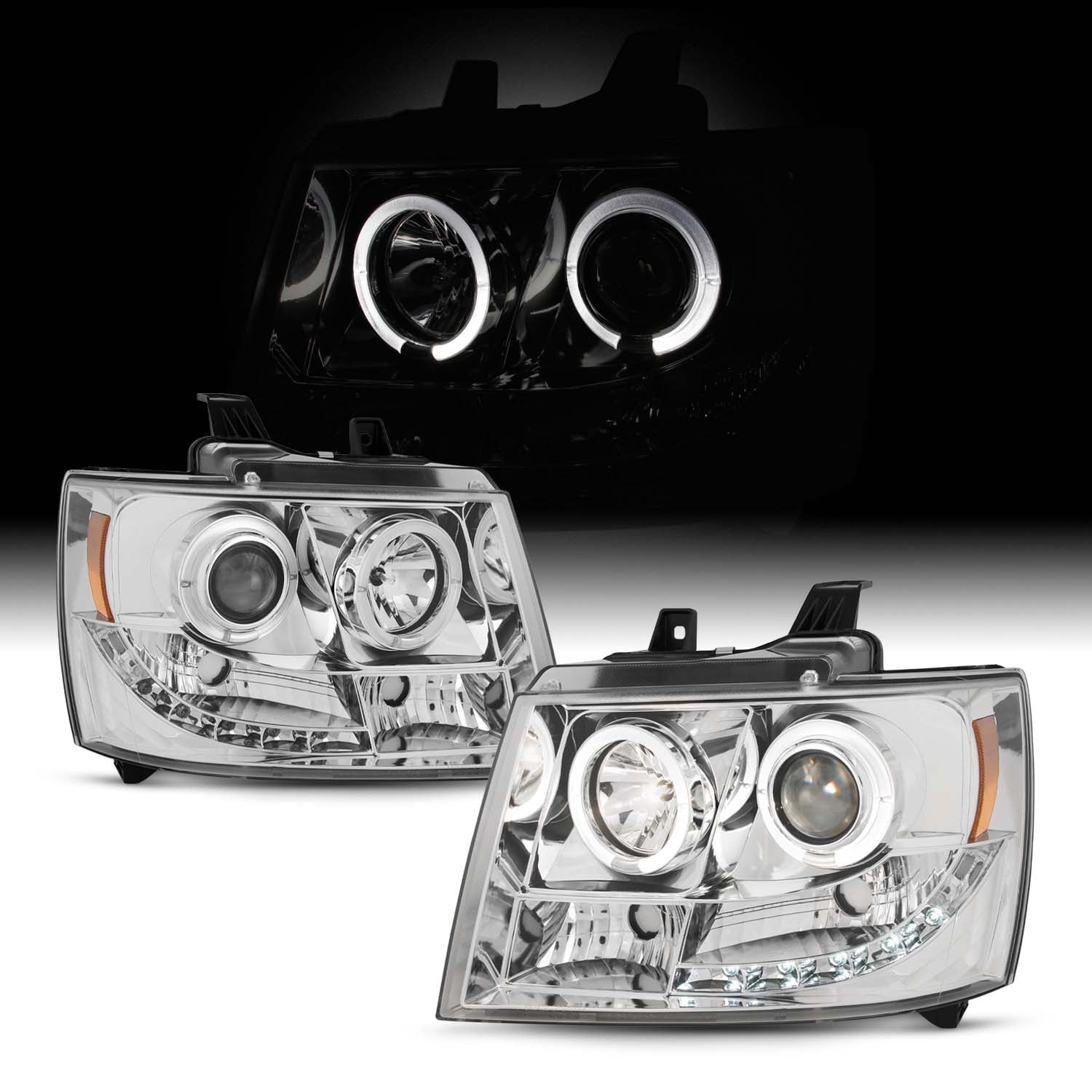 AKKON - For Chevy Suburban Avalanche Tahoe Chrome Clear Dual LED Ring ...