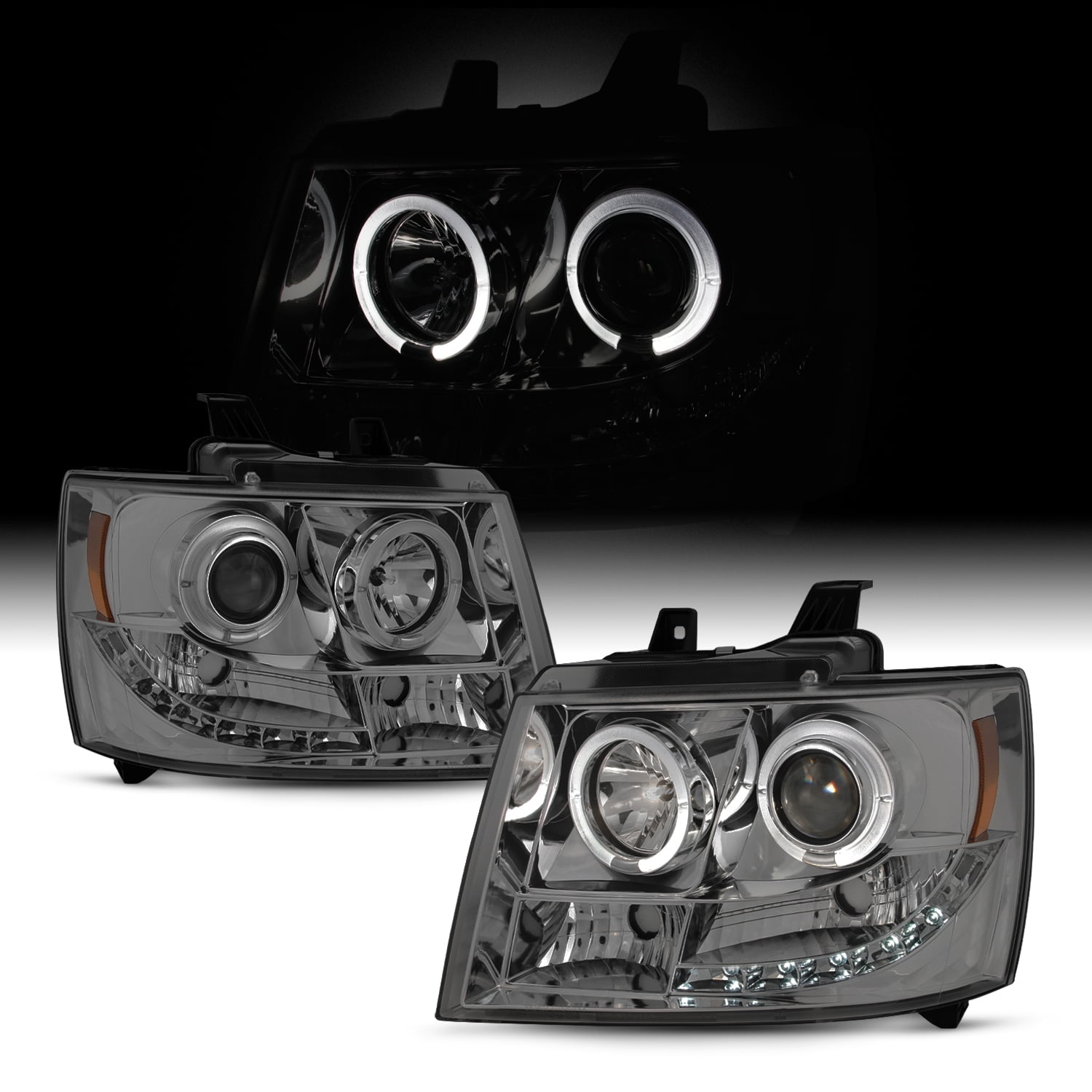 AKKON - For Chevy Suburban Avalanche Tahoe Smoked Smoke Dual LED Ring ...