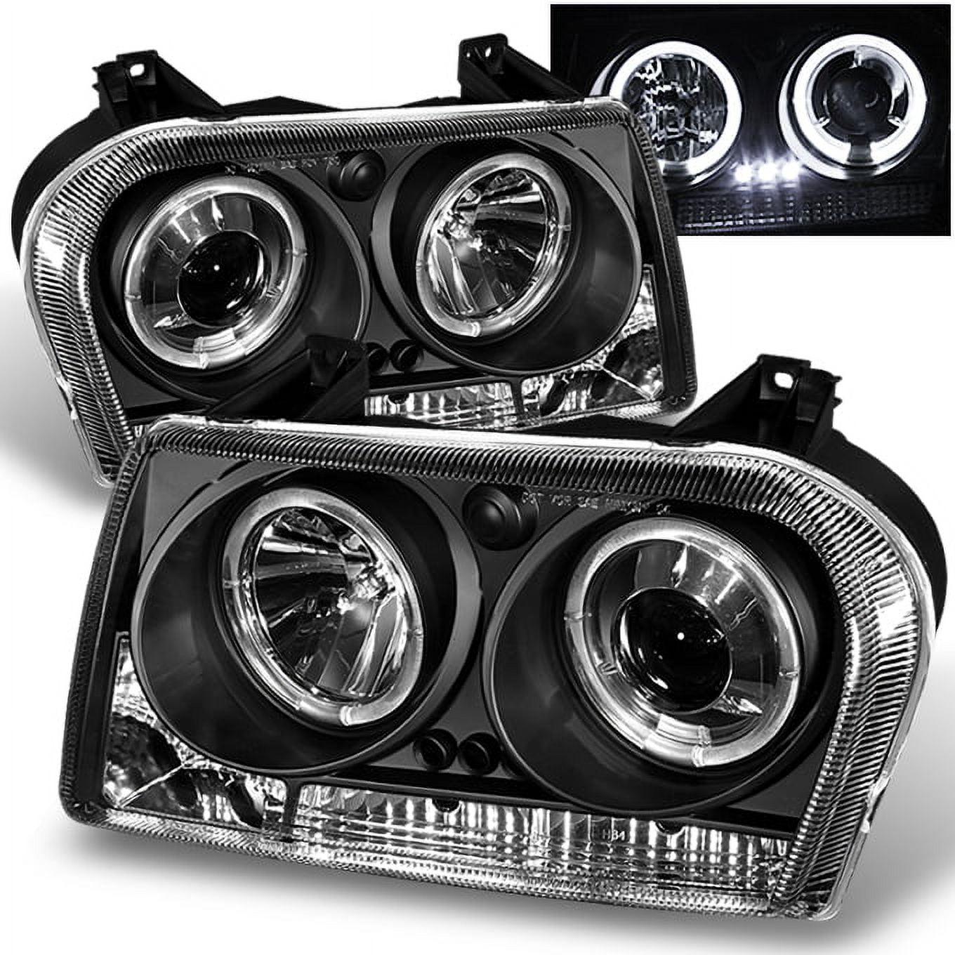 AKKON - For Chrysler 300 Sedan Halogen Type Black Bezel Dual Halo Rings ...