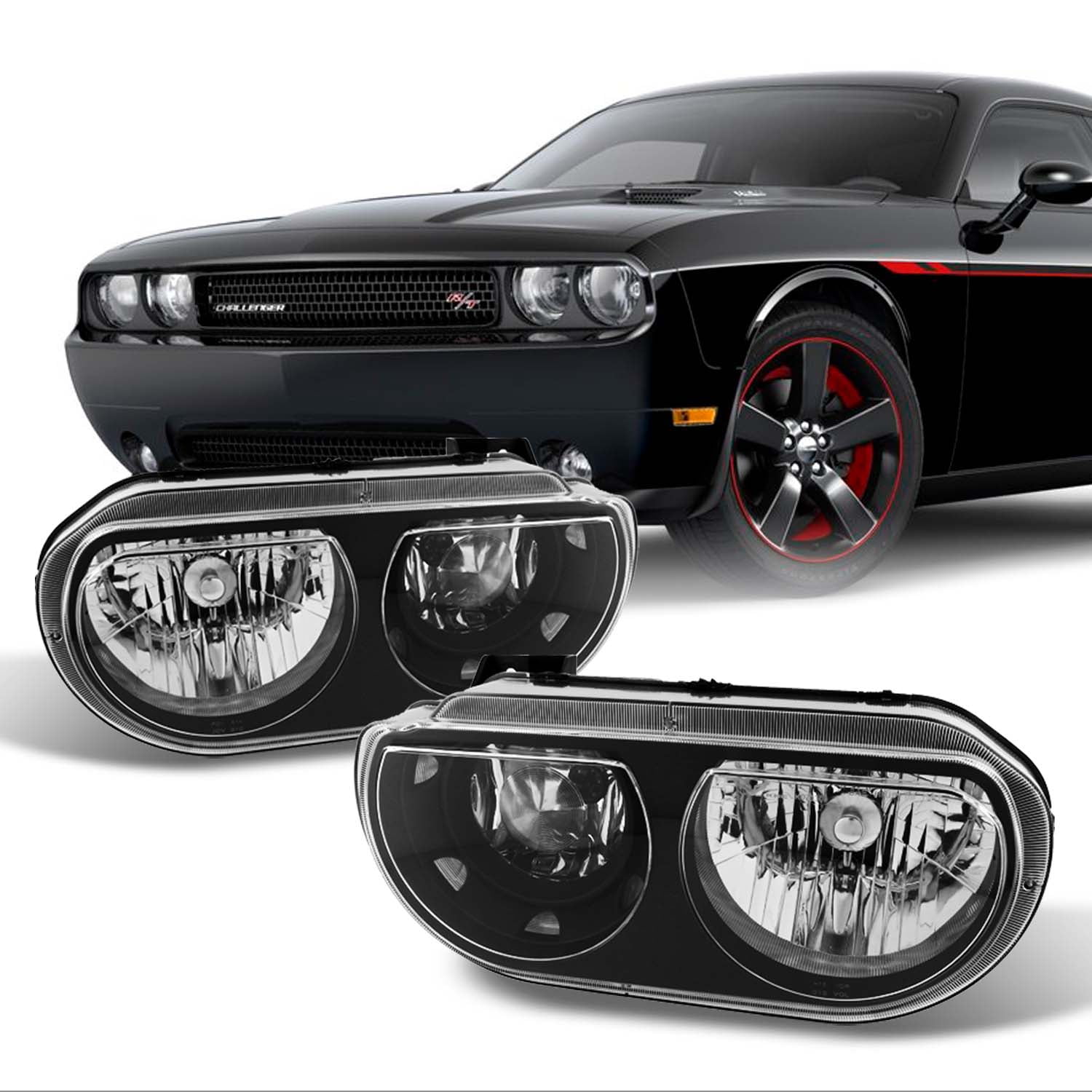 AKKON - For Dodge Challenger OE Replacement Black Bezel Headlights ...