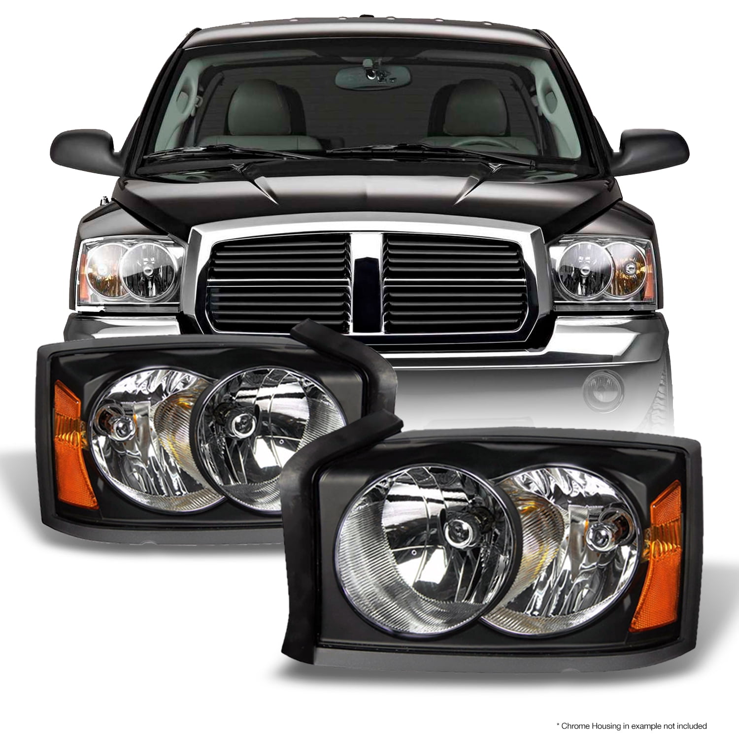 AKKON - Black Bezel Headlights Assembly for Dodge Dakota, Driver ...