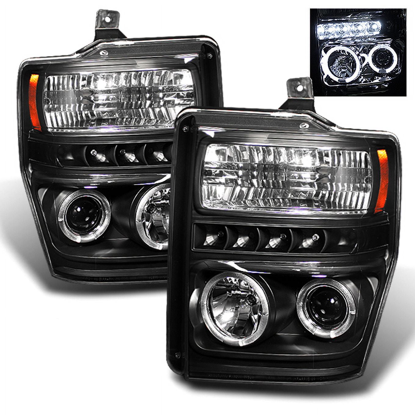 AKKON - For F-Series SuperDuty Pickup Truck Black Bezel Dual Halo Ring ...