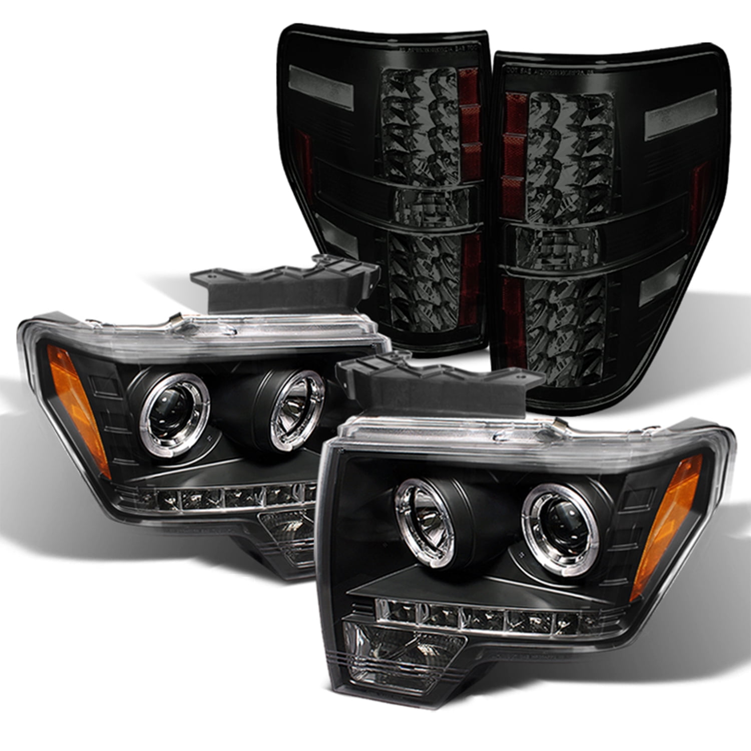 AKKON LED Headlights & Tail Lights for 2009-2014 Ford F150, Black Bezel ...