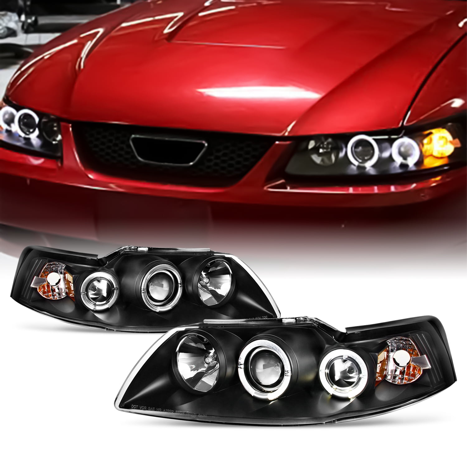 AKKON - For Ford Mustang Coupe Black Bezel Dual LED 2 in 1 Design ...
