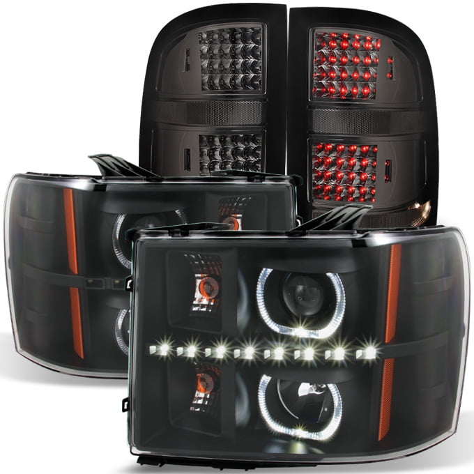 AKKON - For GMC Sierra Black Exclusive Halo Projector Headlights Pair ...