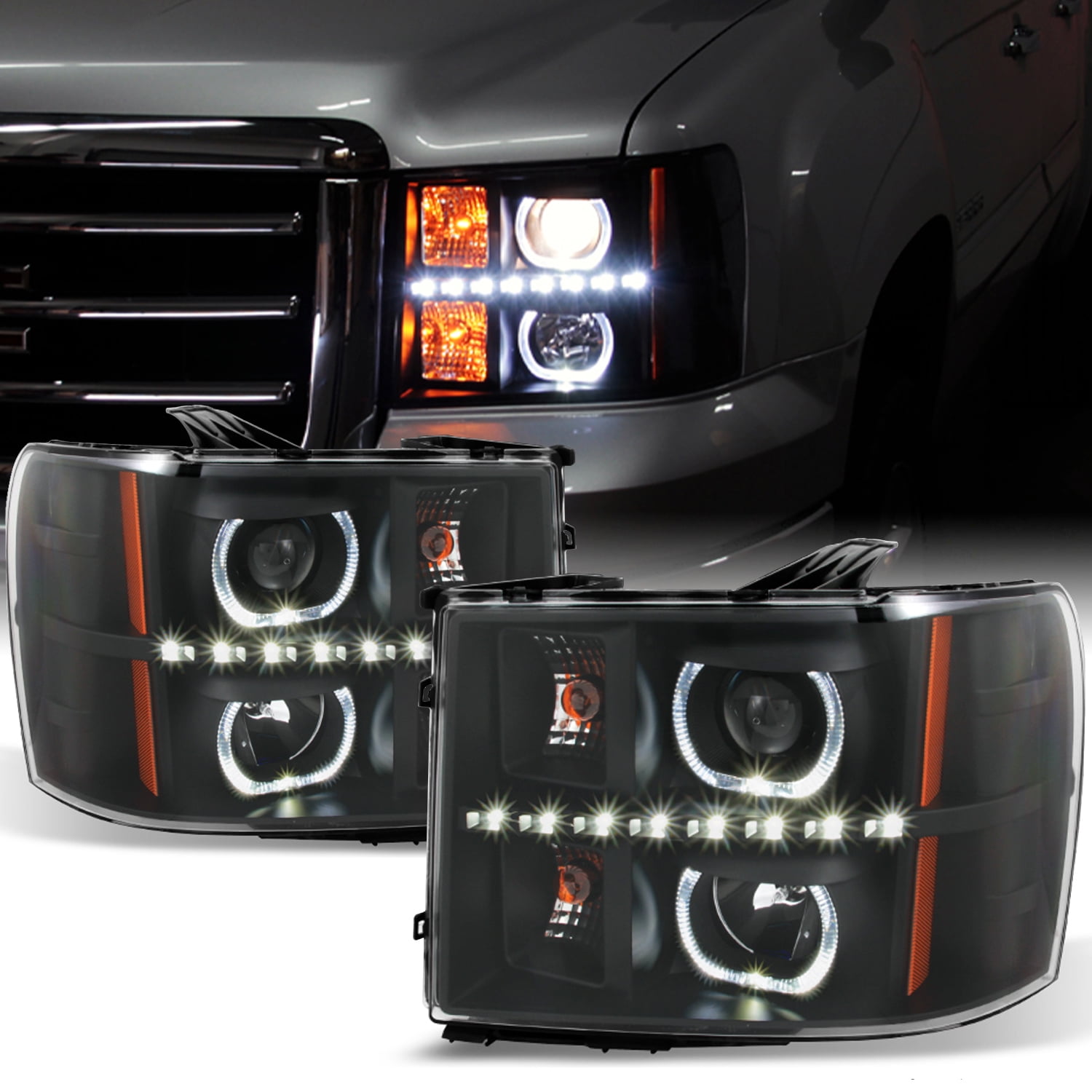 AKKON - Halo Projector LED Headlights for GMC Sierra Pickup, Ultra ...