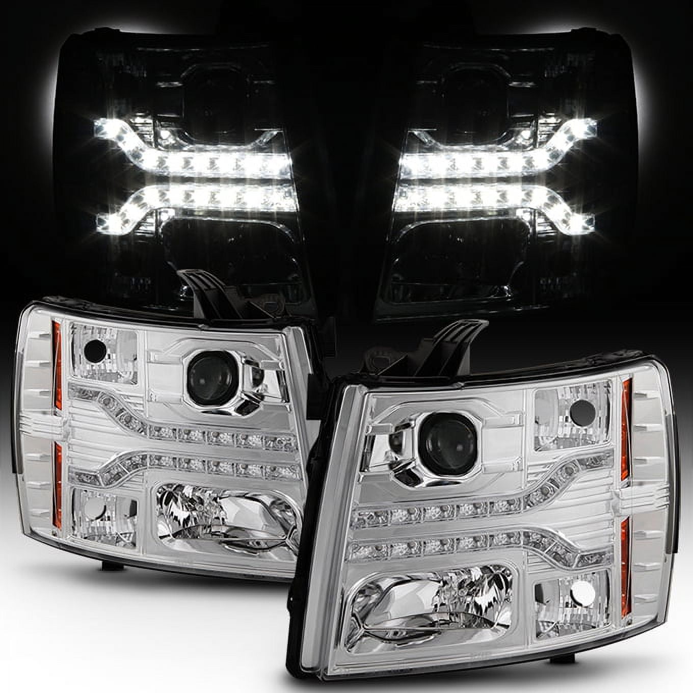 AKKON - For GMT900 Chevy Silverado Pickup Truck Dual LED DRL Chrome ...