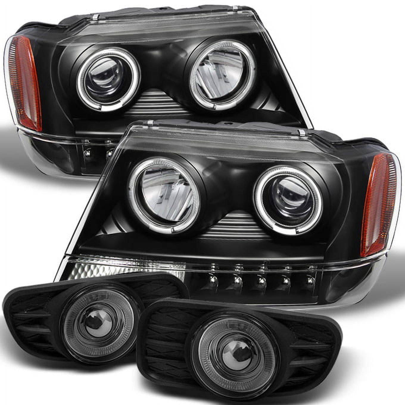 AKKON - For Grand Cherokee [Dual Halo LED] Black Projector Headlights ...