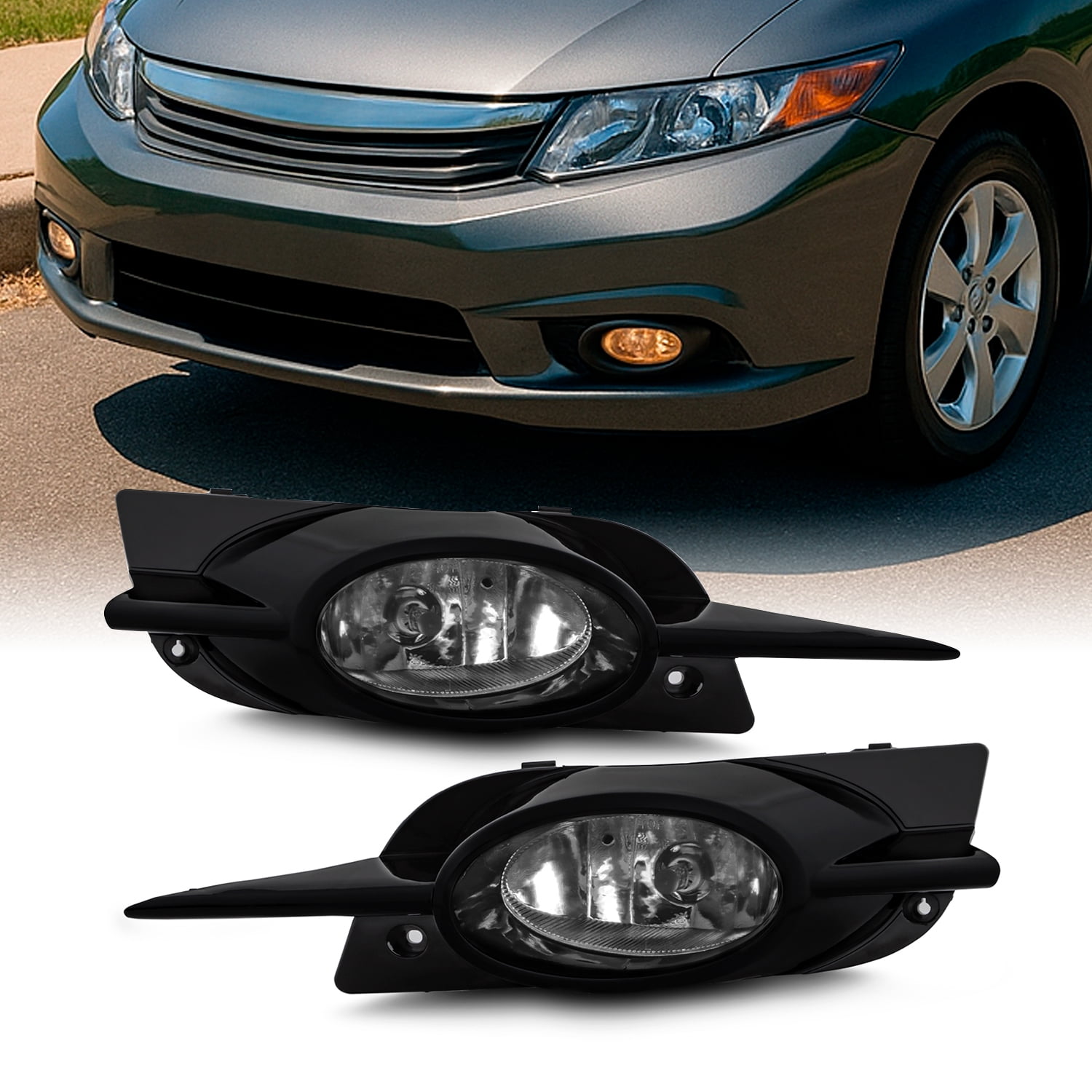 AKKON - For Honda Civic Coupe JDM Clear Bumper Driving Fog Lights ...