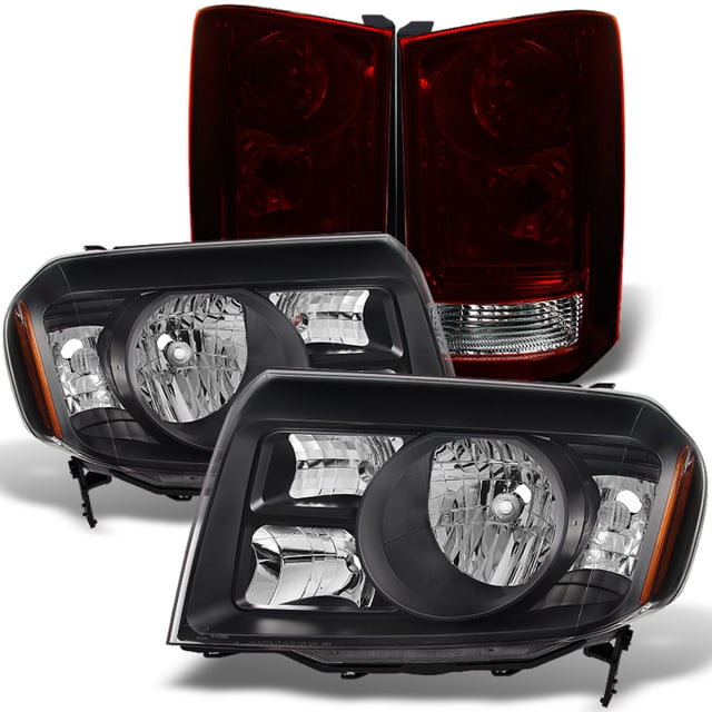 AKKON - For Honda Pilot Black Headlights Set + Dark Red Tail Lights ...