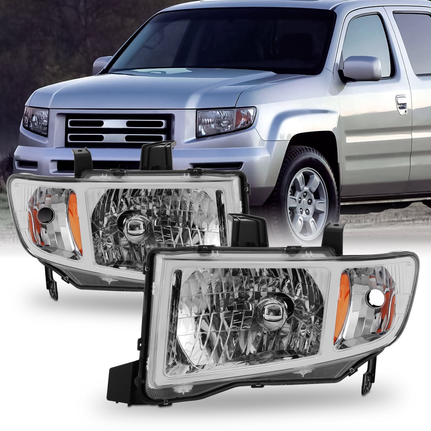 AKKON - Honda Ridgeline Chrome Bezel Headlights Replacement, Driver ...