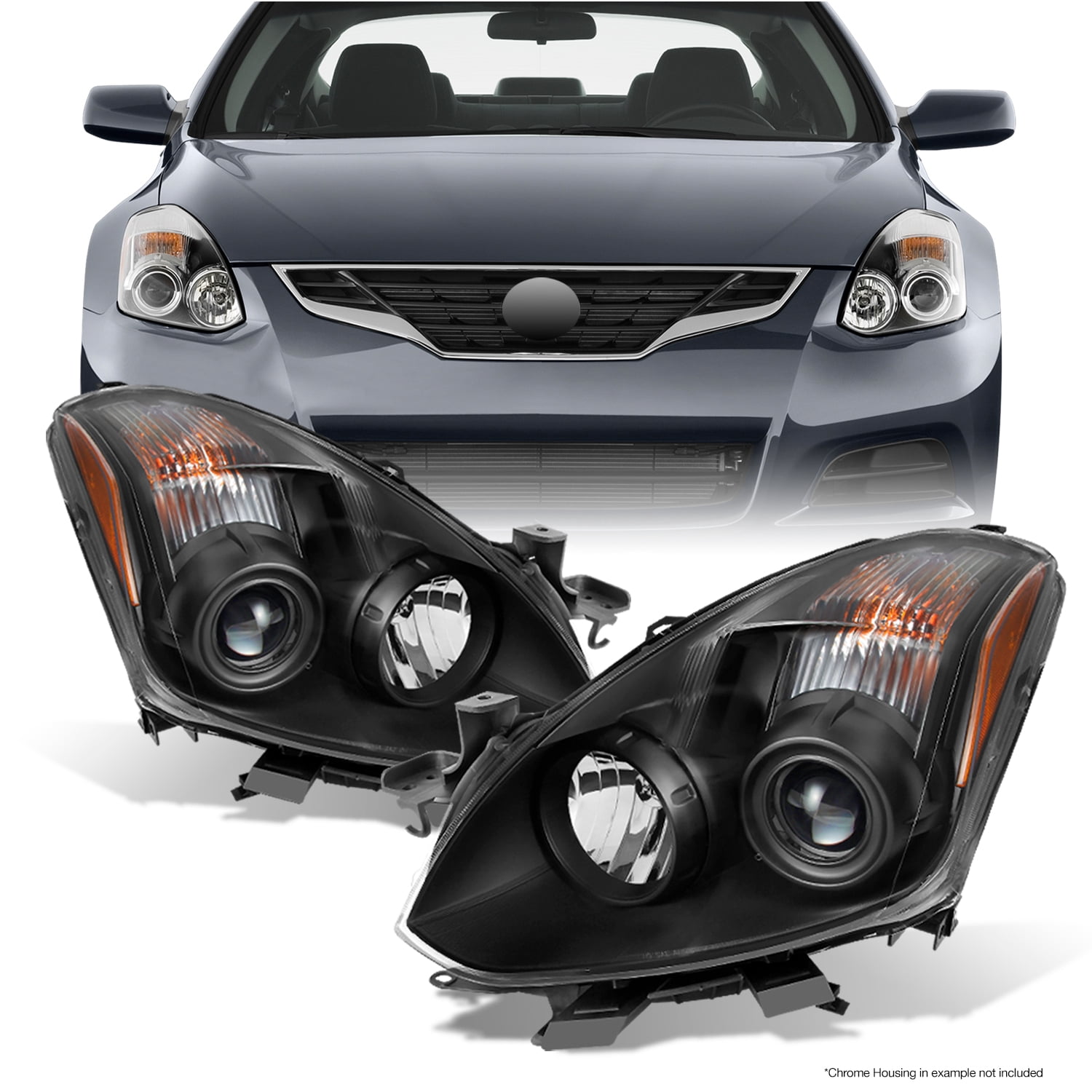 AKKON - JDM Style 2010-2013 Altima 2 Door Coupe Black Halogen Projector ...