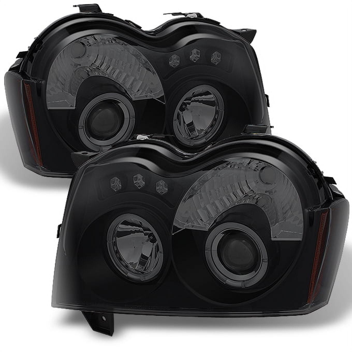 AKKON - Black Smoke Dual Halo Ring LED Projector Headlights for 2005 ...