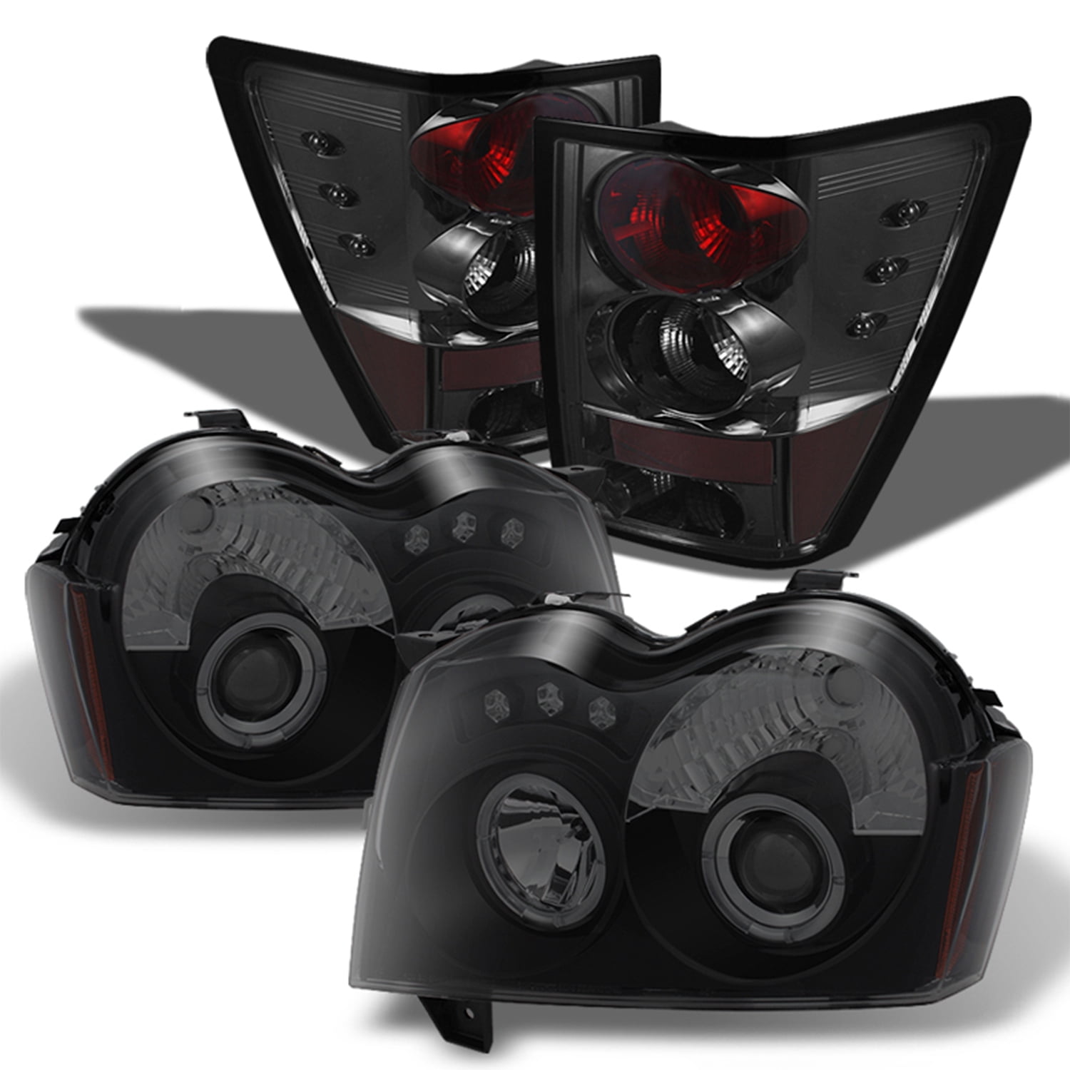 AKKON - For Jeep Grand Cherokee Black Smoke Dual Halo Ring Projector ...