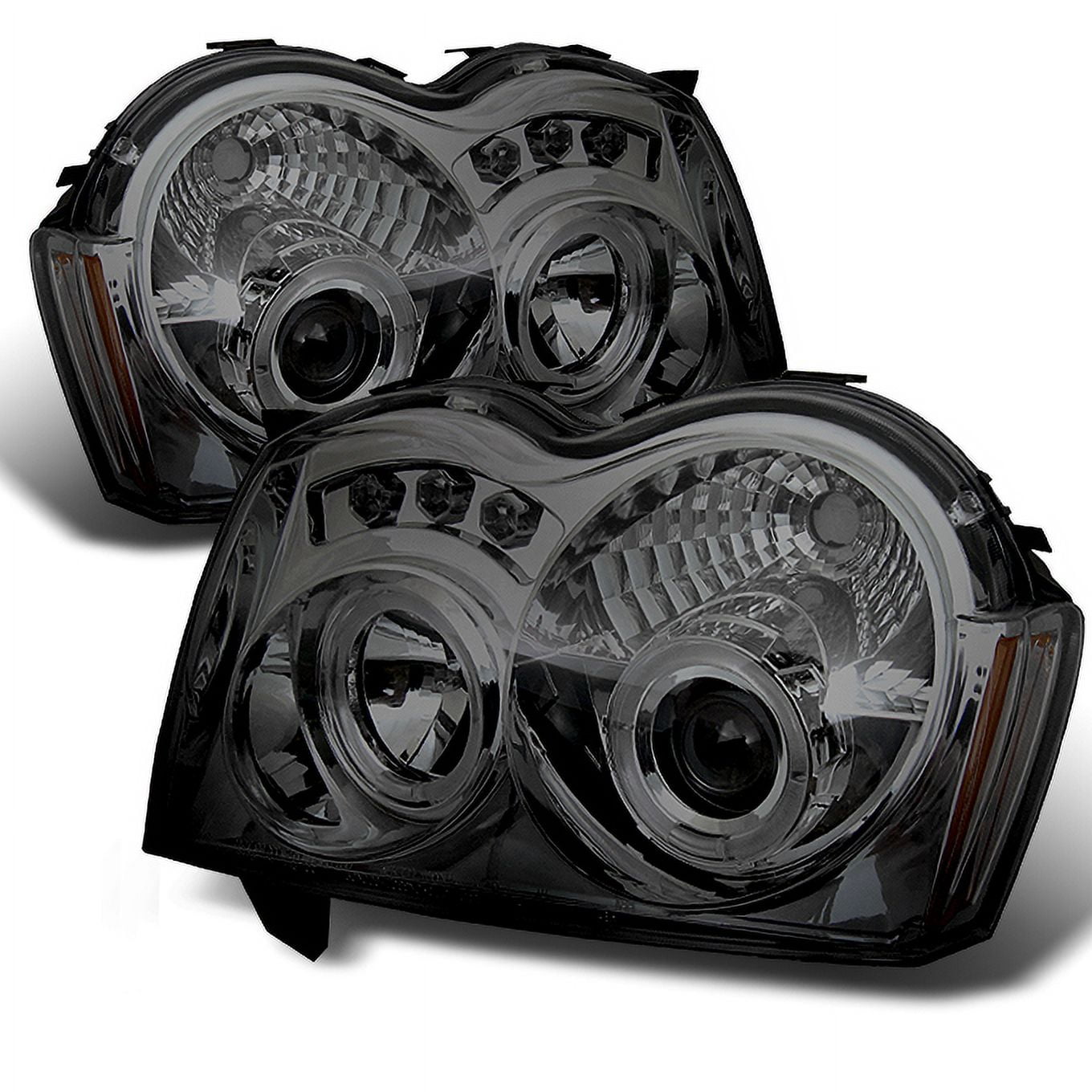 AKKON - For Jeep Grand Cherokee Smoked Smoke Dual Halo Ring Projector ...
