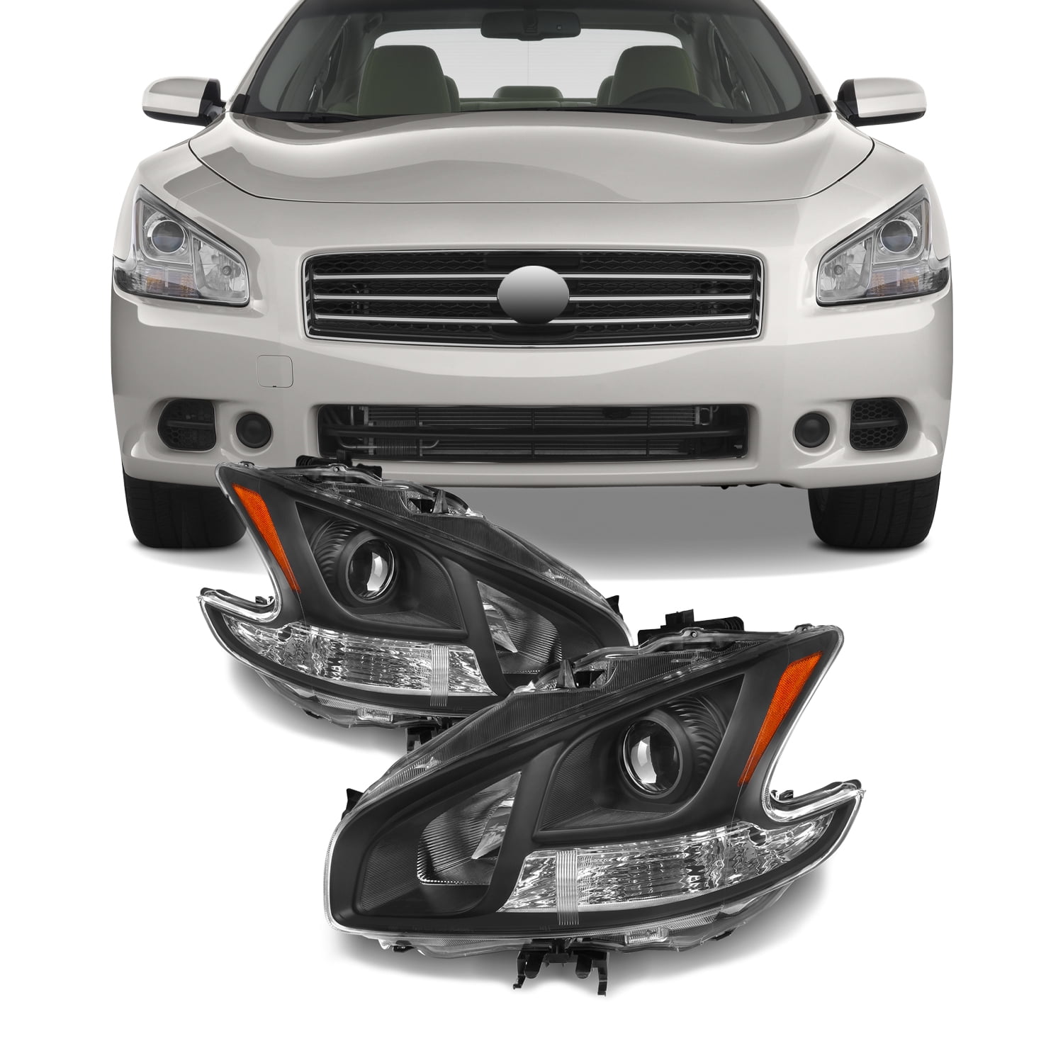 AKKON - For Maxima Halogen Type Black Bezel Projector Headlights Front ...