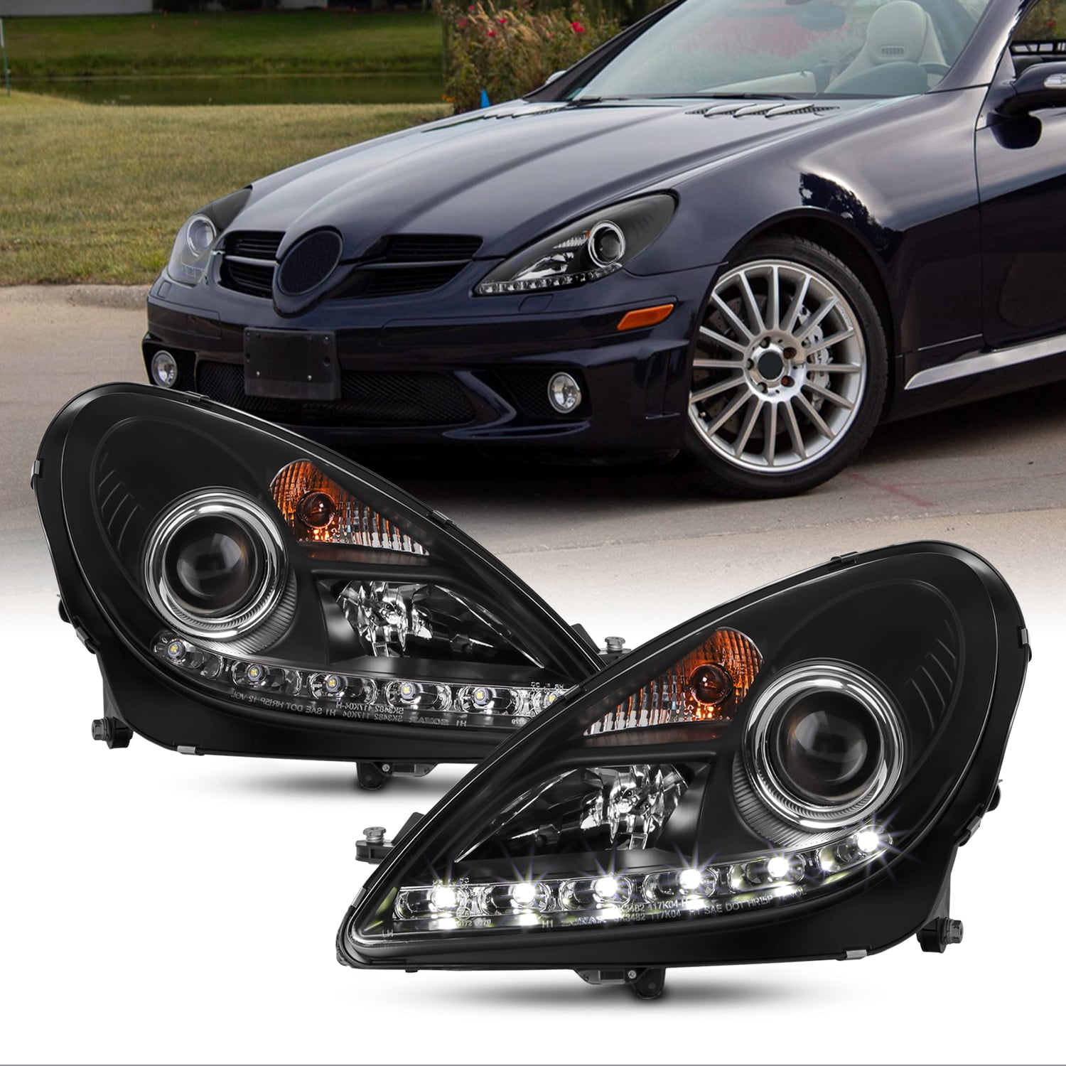 AKKON - For Mercedes Benz R171 SLK-Class Black Bezel DRL Daylight LED ...