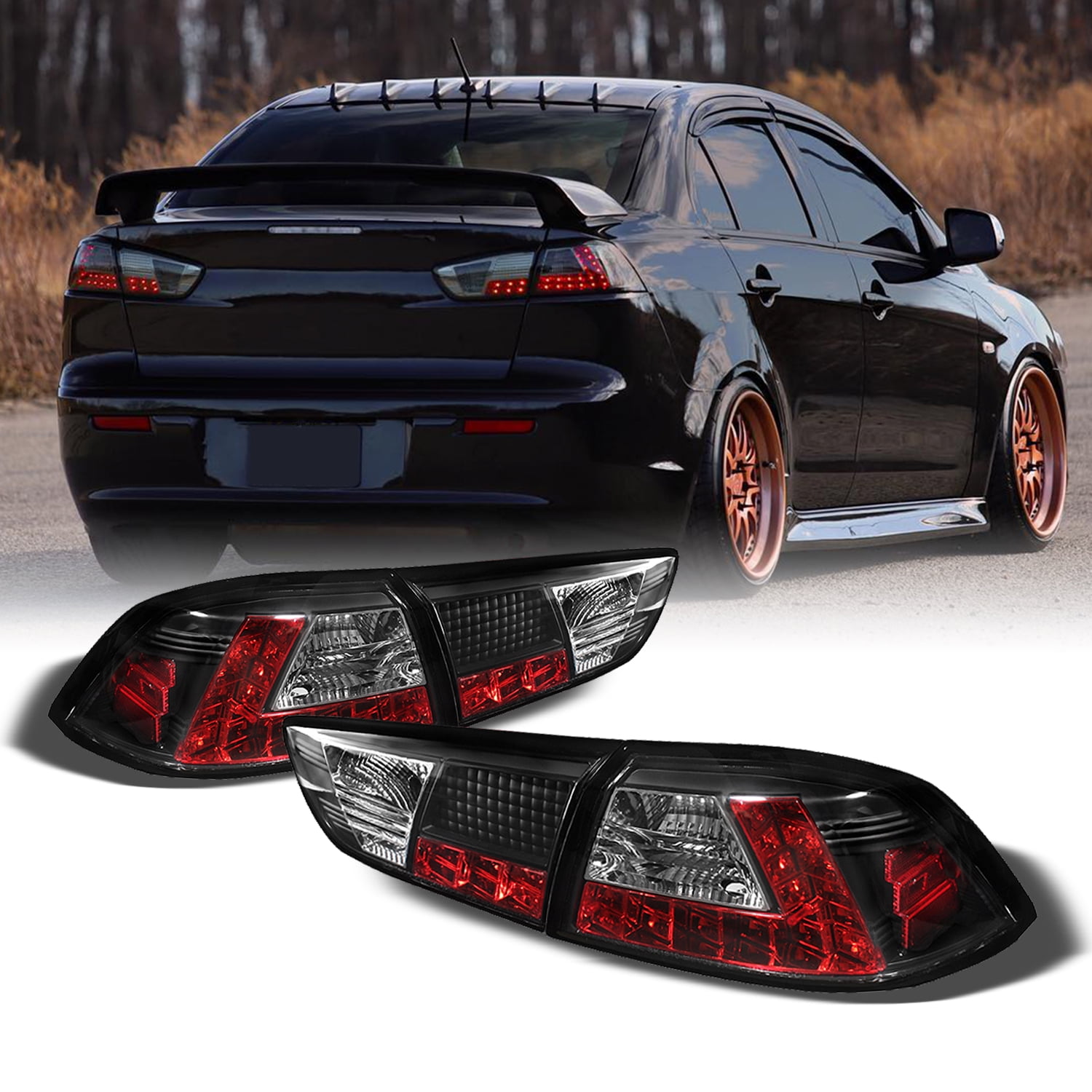AKKON - For Mitsubishi Lancer Evolution EVO X CZ4A 4B11T JDM Black LED ...