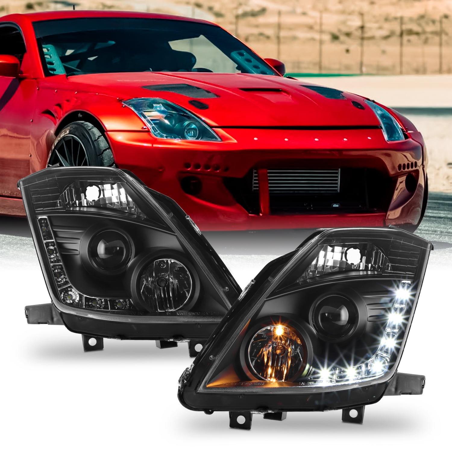 AKKON - For Nissan 350Z Fairlady Z33 Black Bezel DRL Daylight LED Strip ...