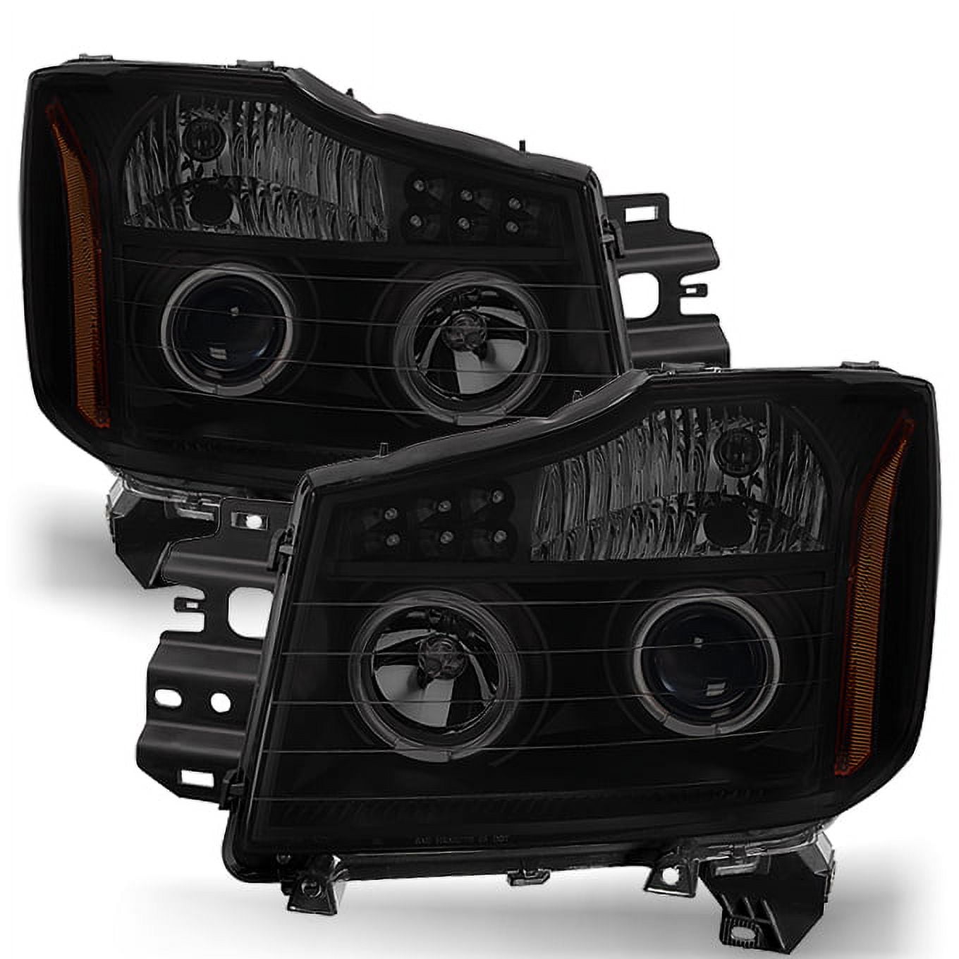 AKKON - For Nissan Titan Armada Black Smoked Lens Dual Halo Ring DRL ...