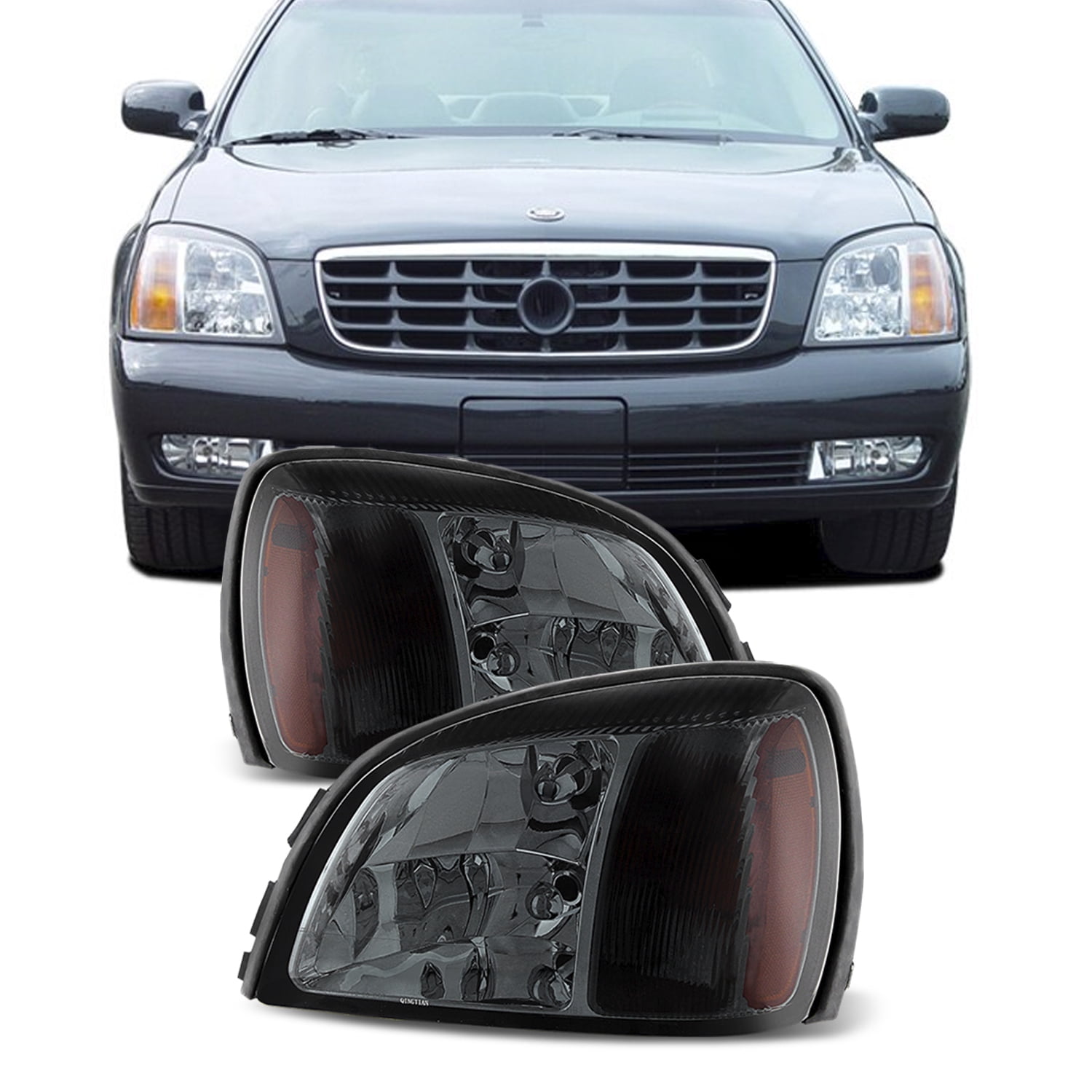 AKKON - For Smoked Smoke 00-05 Cadillac Deville Headlights Front Lamps ...